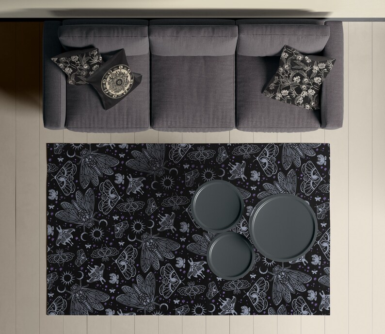 Witchy Cicada Rug, Occult Gothic Moth & Scarab Print Carpet for Outdoor ...