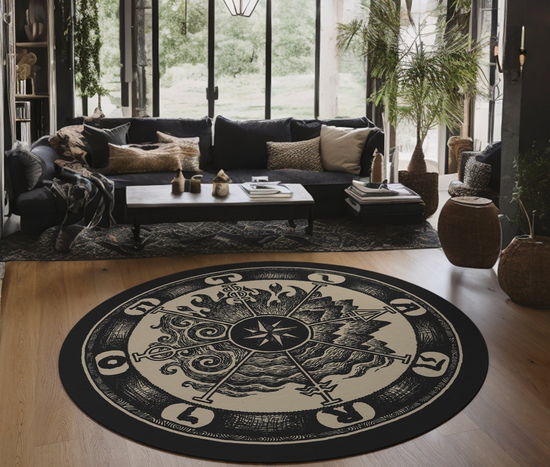 Occult Tarot Rug, Round Accent Carpet W/ Witchy Esoteric Wheel of ...