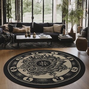 Occult Tarot Rug, Round Accent Carpet W/ Witchy Esoteric Wheel of ...