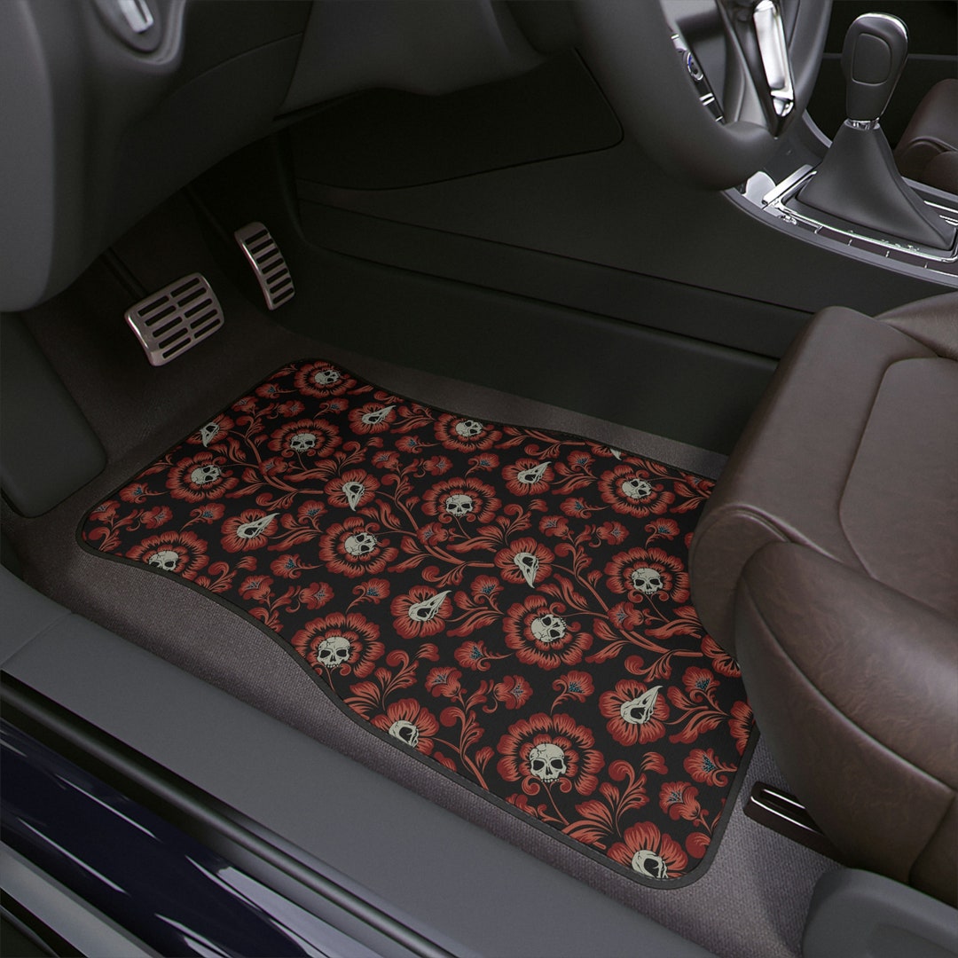 Gothic Skull Car Mats, Spooky Macabre Victorian Floral Vehicle Floor ...