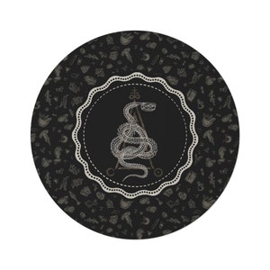 Witchy Snake Rug, Occult Serpent Skeleton Round Area Carpet W/ Esoteric ...