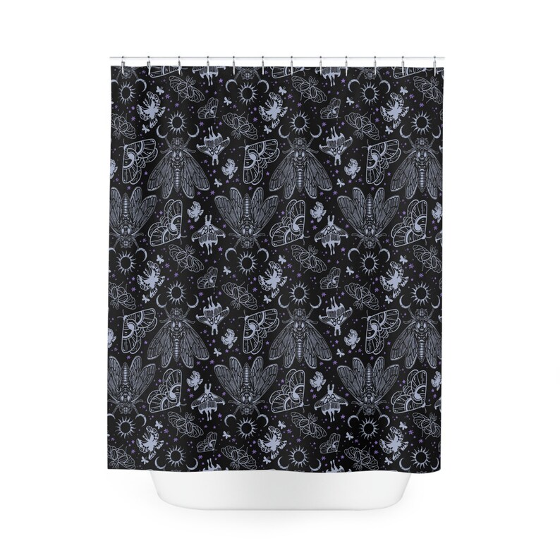 Cicada Shower Curtain, Occult Witchy Scarab Beetle & Moth Gothic Bath ...