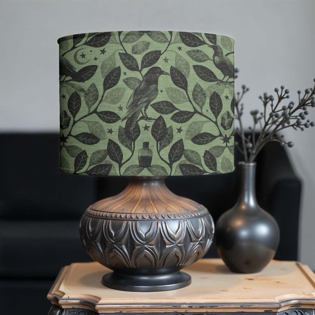 Green Raven Lamp Shade, Cylindrical Floor, Ceiling or Table Light Cover ...