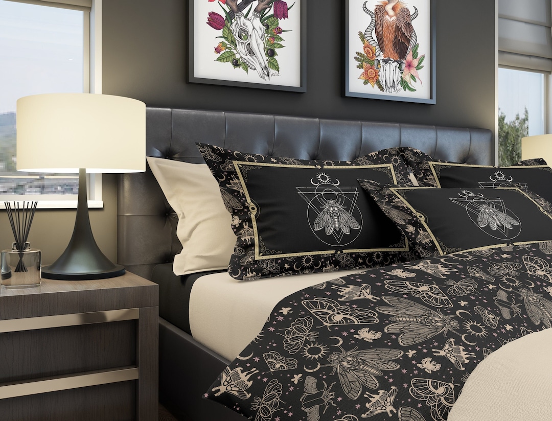 Occult Cicada Bedding, Witchy Esoteric Moth King Queen or Twin Duvet ...