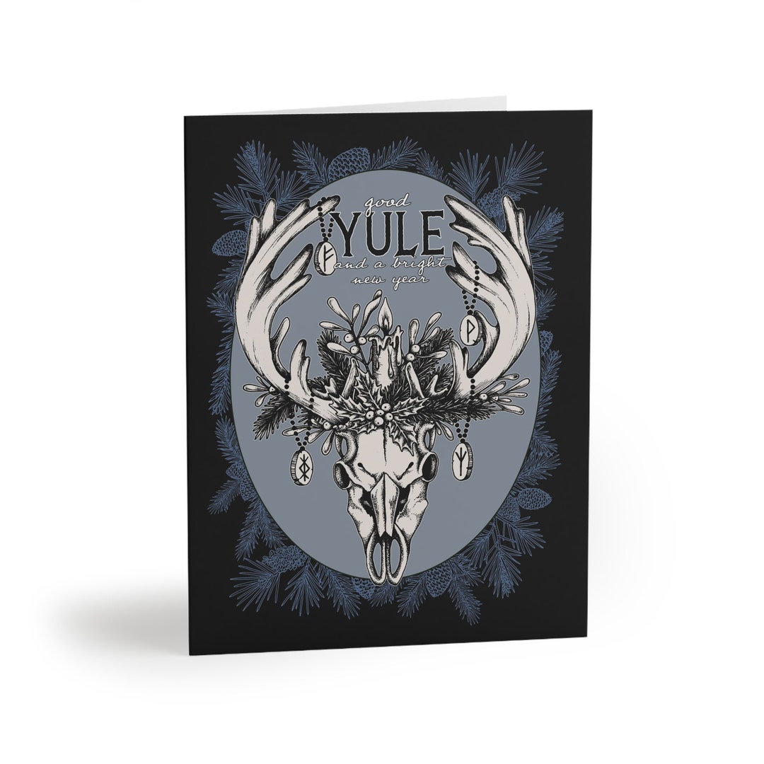 Good Yule Greeting Card Pack, Pagan Yuletide Reindeer Skull Gothic ...
