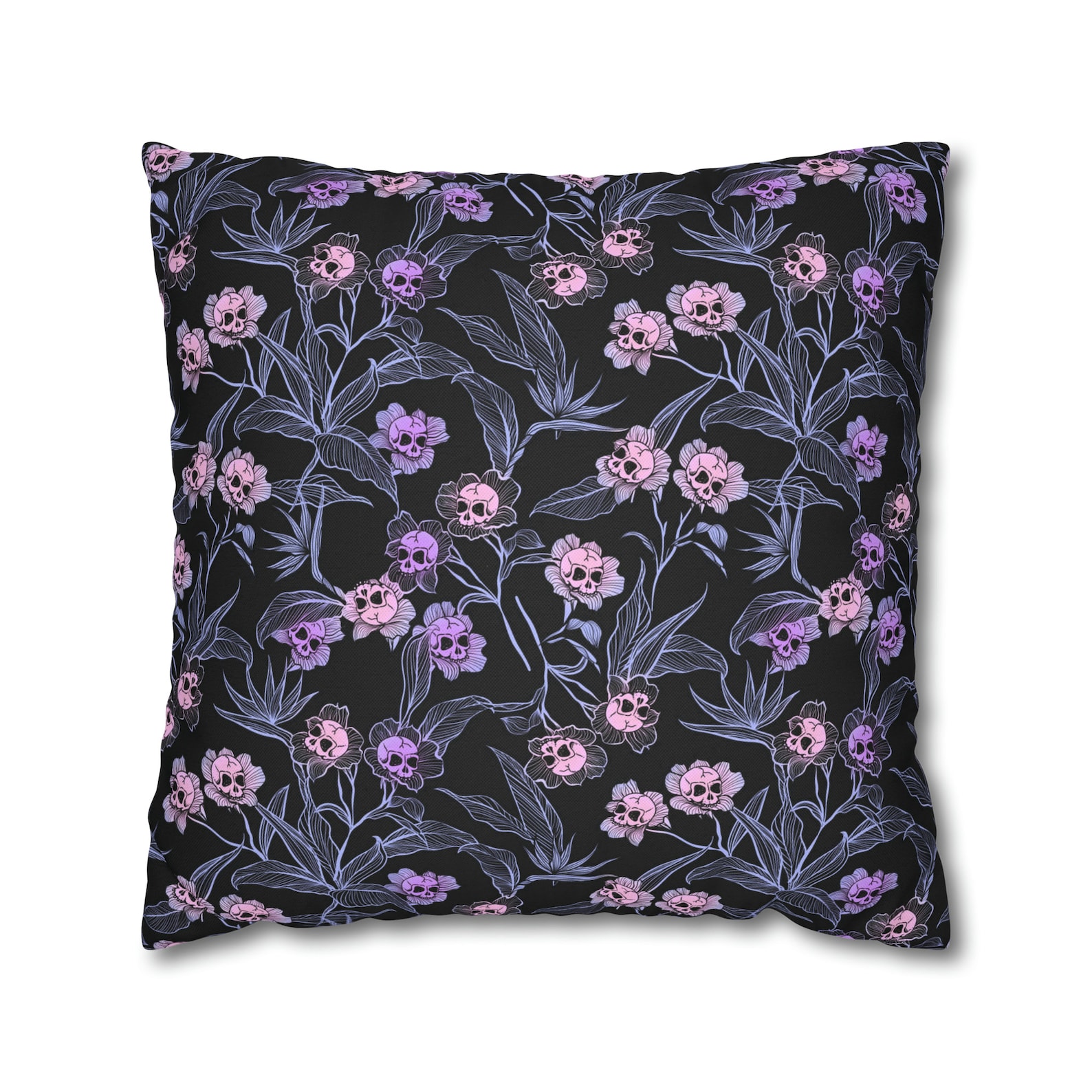 Pastel Goth Pillow. Pink Purple & Black Macabre Floral Skull Decorative ...