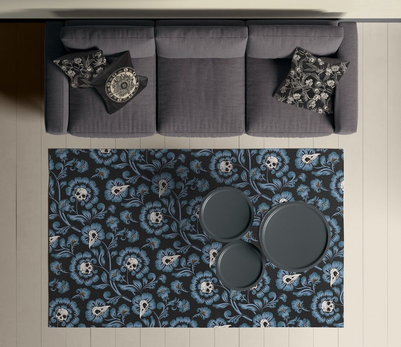 Gothic Skull Rug Goth Floral Victorian Accent Carpet Occult - Etsy