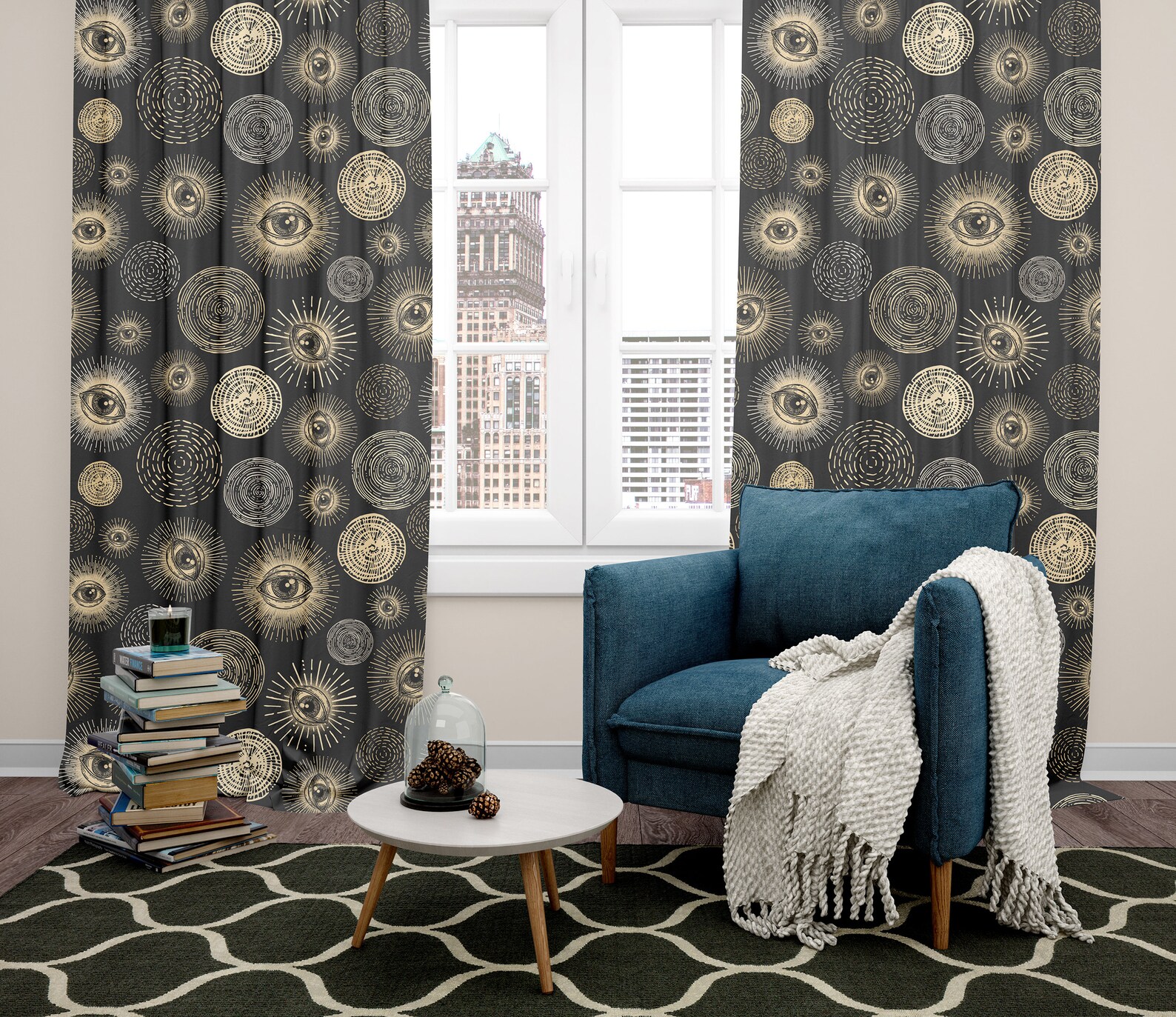 Esoteric Sun Curtain, Witchy Occult Eye Window Curtain W Abstract ...