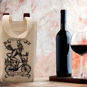 Satanic Wine Tote - Double Canvas 'drink Wine, Hail Satan' Devil on a ...
