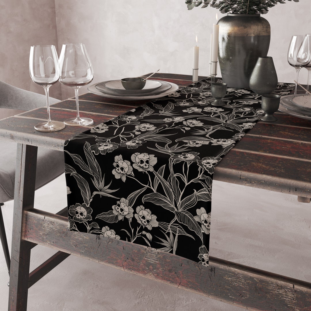 Gothic Floral Table Runner Witchy Skull Flower Kitchen Decor - Etsy