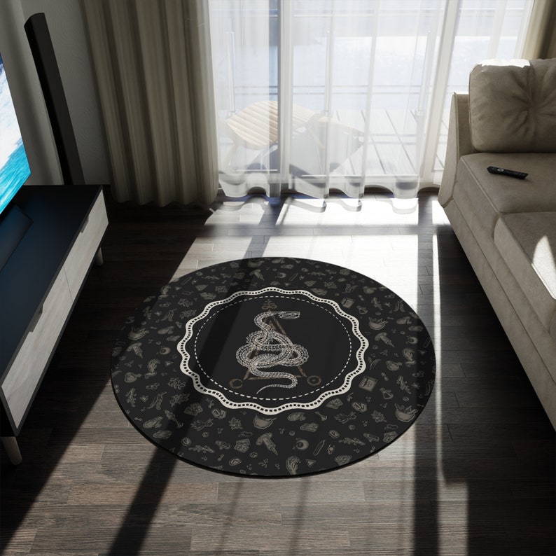 Witchy Snake Rug, Occult Serpent Skeleton Round Area Carpet W/ Esoteric ...