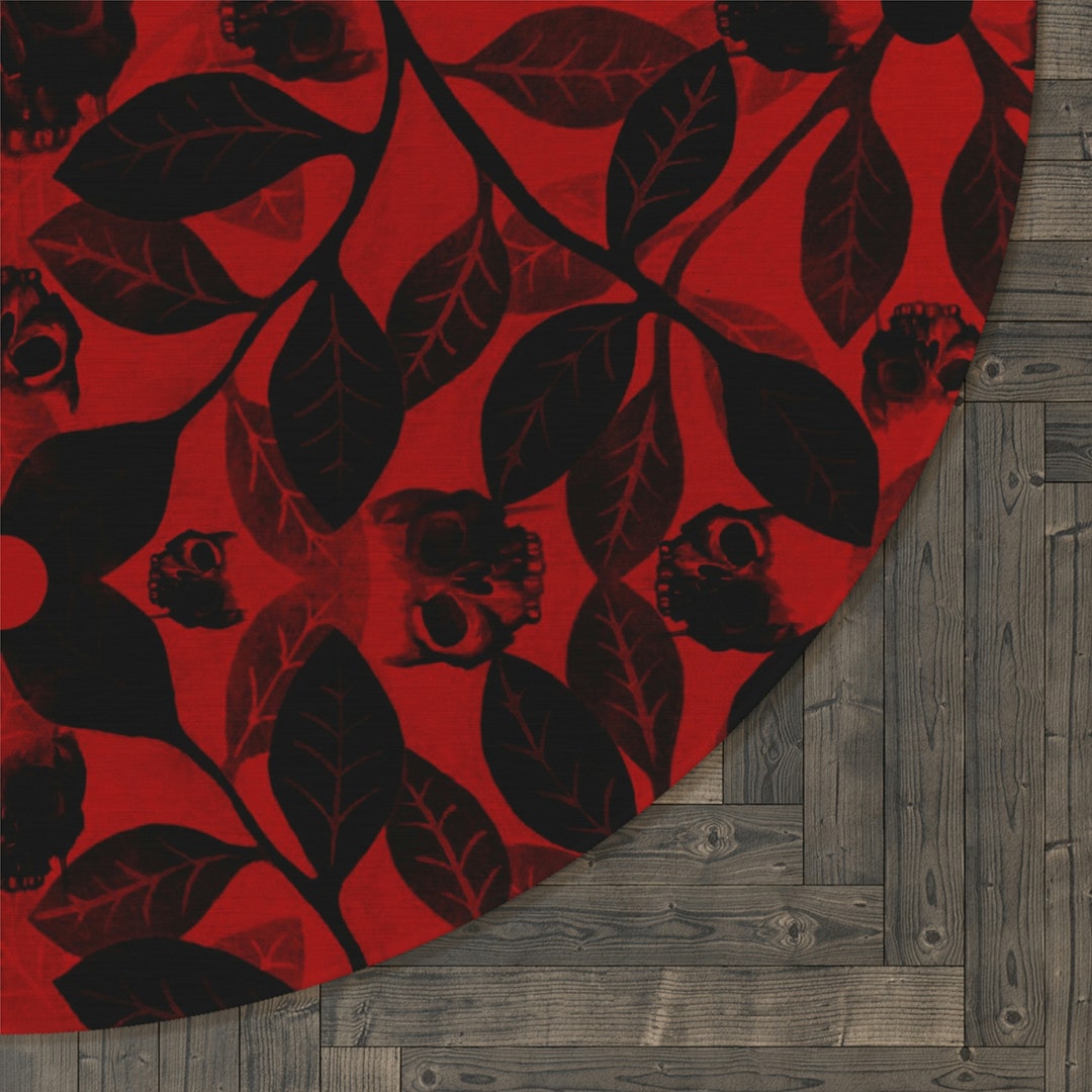 Red Watercolor Skull Rug Round Gothic Macabre Botanical - Etsy