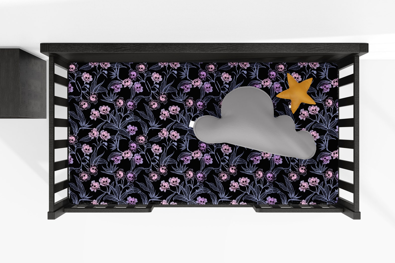 Pastel Goth Crib Sheets, Spooky Skull Flower Infant Cot Sheets in Pink ...
