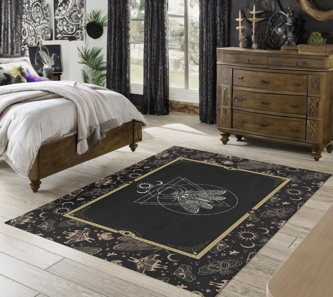 Occult Cicada Rug, Witchy Moth Outdoor Area Carpet W Gothic Witch ...