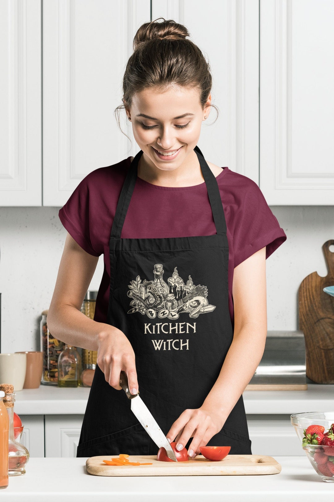 Cotton Witch Apron, Kitchen Witch Herbalist Pinafore, Esoteric Gothic ...