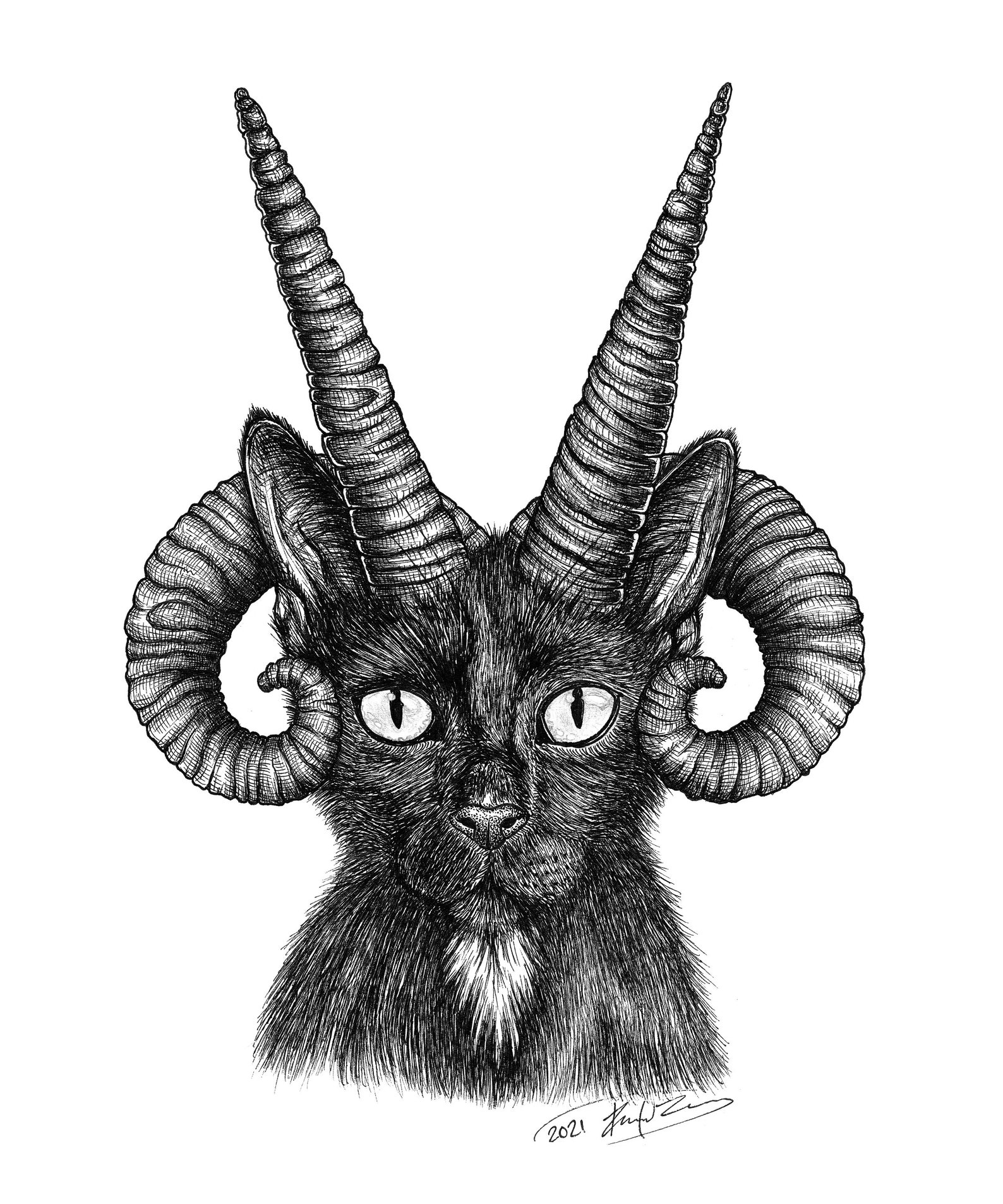 Demon Cat Print Hebridean Sheep Kitty Wall Art Demonic | Etsy