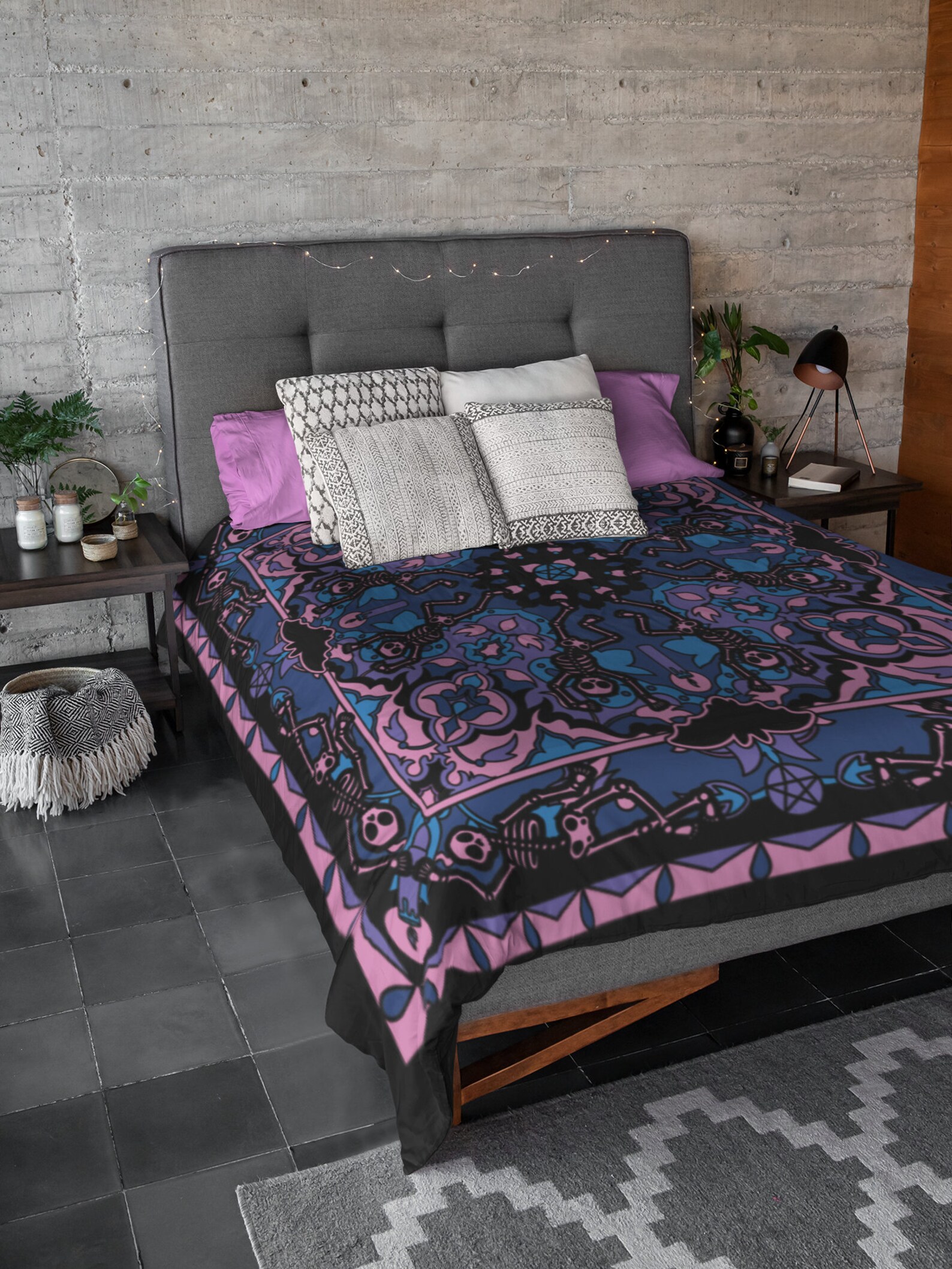 Pink Dancing Skeleton Duvet Cover, Spooky Goth Vaporwave Bedding in ...