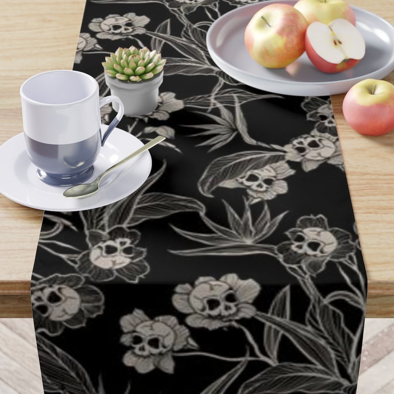 Gothic Floral Table Runner Witchy Skull Flower Kitchen Decor - Etsy