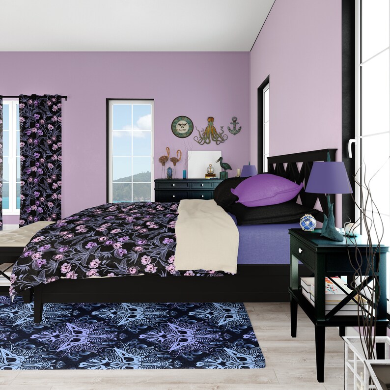 Pastel Goth Floral Duvet Cover Bedding Set Spooky Tiki Skull - Etsy
