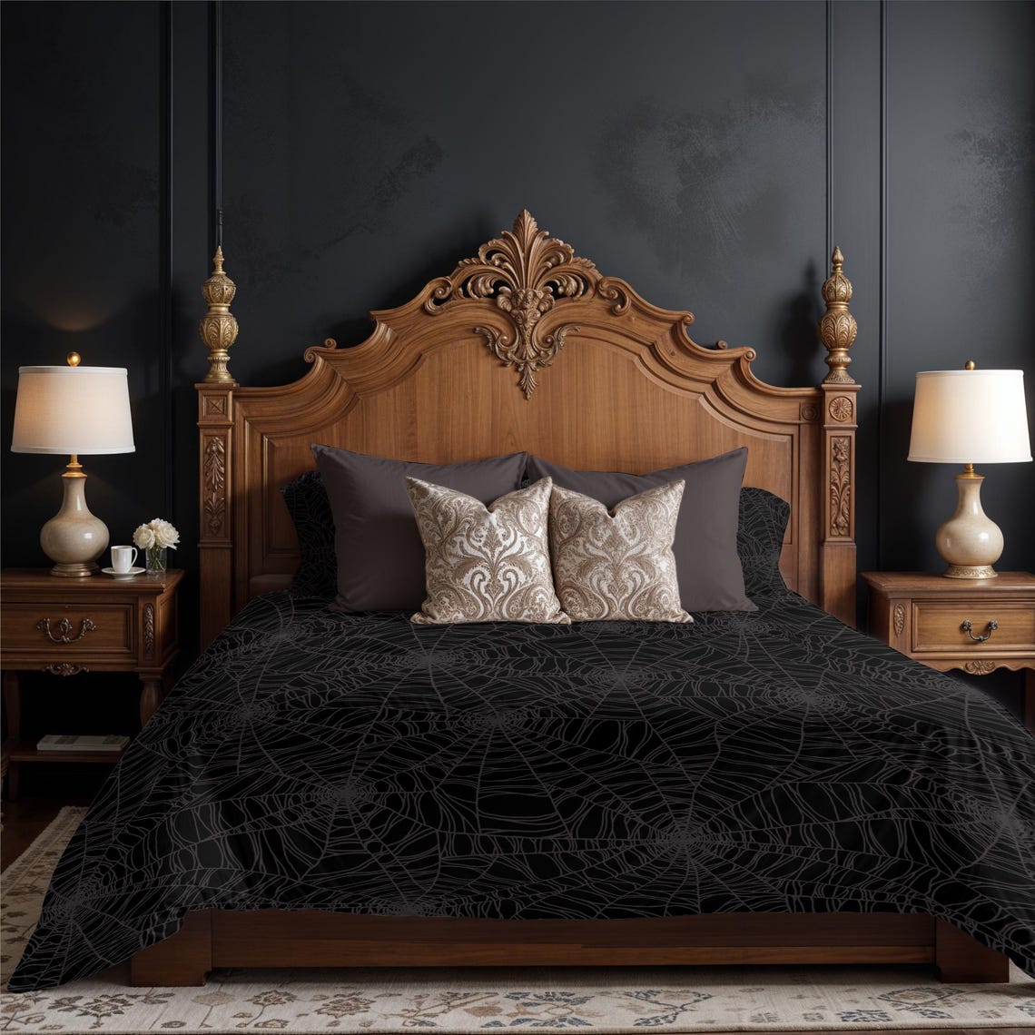 Spider Web Bedding, Dark Gothic 3-piece Duvet Cover & Pillowcase Set W ...