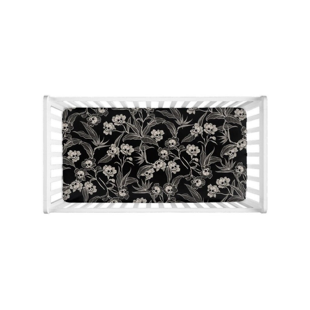 Gothic Floral Crib Sheet, Deadly Beautiful Spooky Skull Flower Infant ...