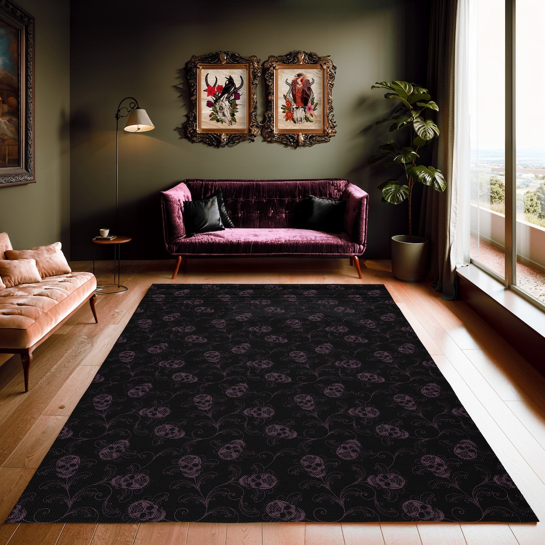 Dark Academia Rug, Elegant Gothic Skull Indoor/outdoor Area Carpet in ...