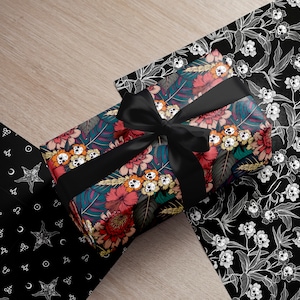 Gothic Floral Wrapping Paper Sheet Pack, Elegantly Spooky Tiki Skull ...