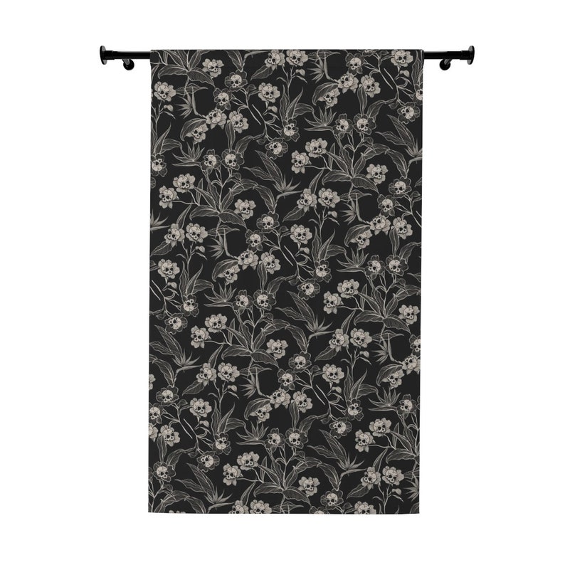 Gothic Floral Curtain, Elegant Macabre Skull Flowers Window Curtains in ...