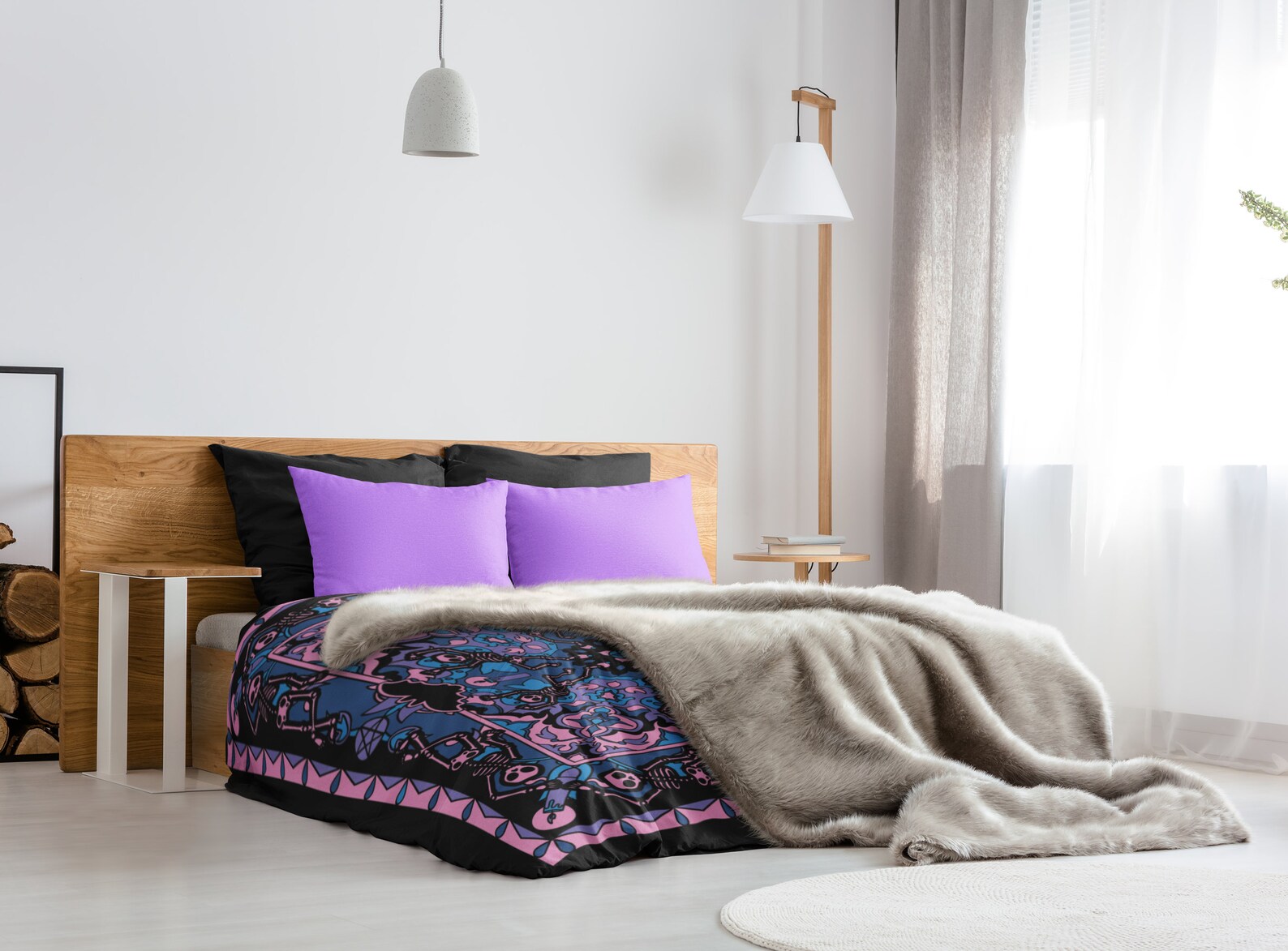 Pink Dancing Skeleton Duvet Cover, Spooky Goth Vaporwave Bedding in ...