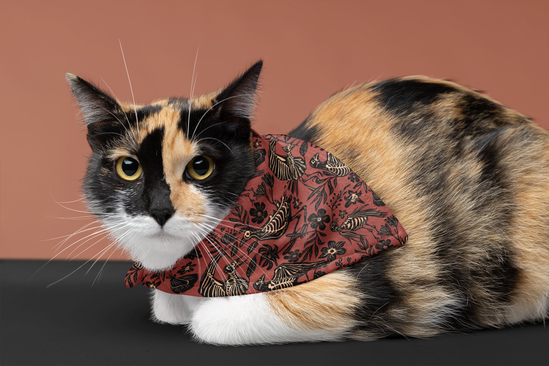 Fall Skeleton Bandana, Versatile Goth Bird Skull Floral Cloth in Rust ...