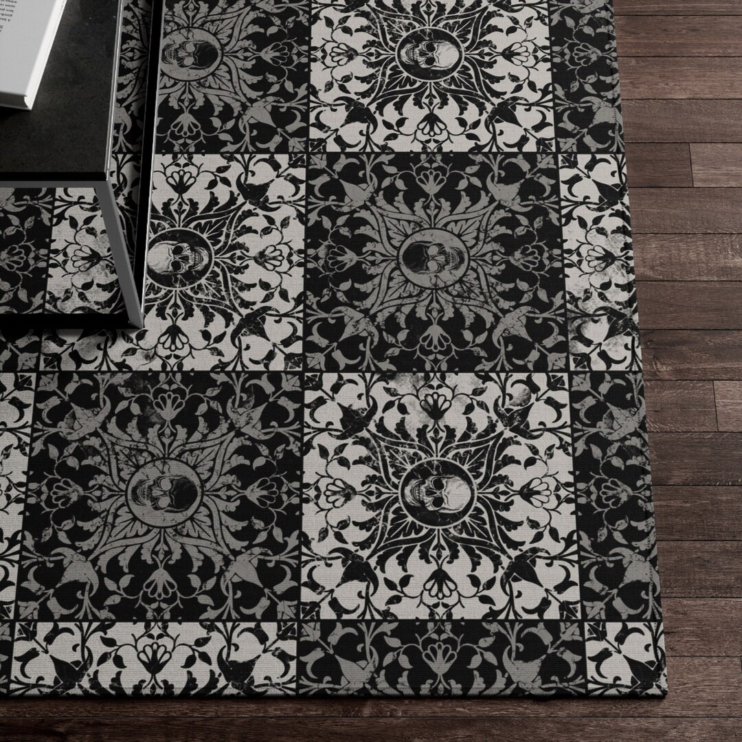 Gothic Checkered Rug With Moorish Style Skull Tiles - Indoor/outdoor ...