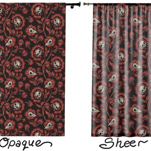 Victorian Goth Curtain, Spooky Macabre Red Skull Flower Blackout Window ...