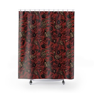 Fall Skeleton Shower Curtain, Macabre Linocut Botanical Folk Art Bath ...
