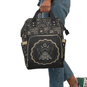Occult Cicada Diaper Bag Nappy Backpack W/ Witchy Esoteric Moth & Scarab Pattern. A Spooky Gift ...