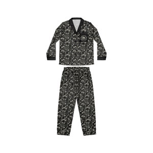 Gothic Floral Satin Pajamas. Elegantly Spooky Skull Flower Print Long ...