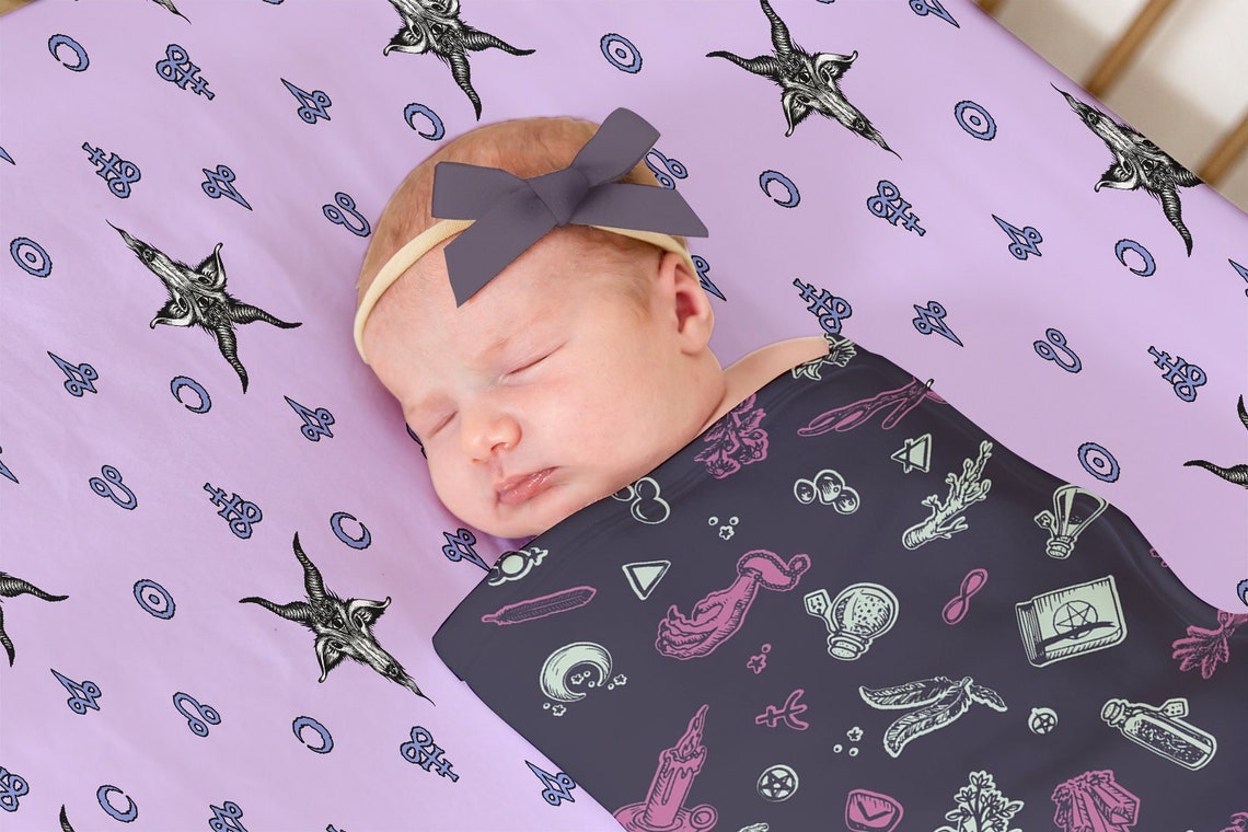 Purple Satanic Crib Sheets. Pink Baphomet Sheet. Occult Witchy Nursery ...