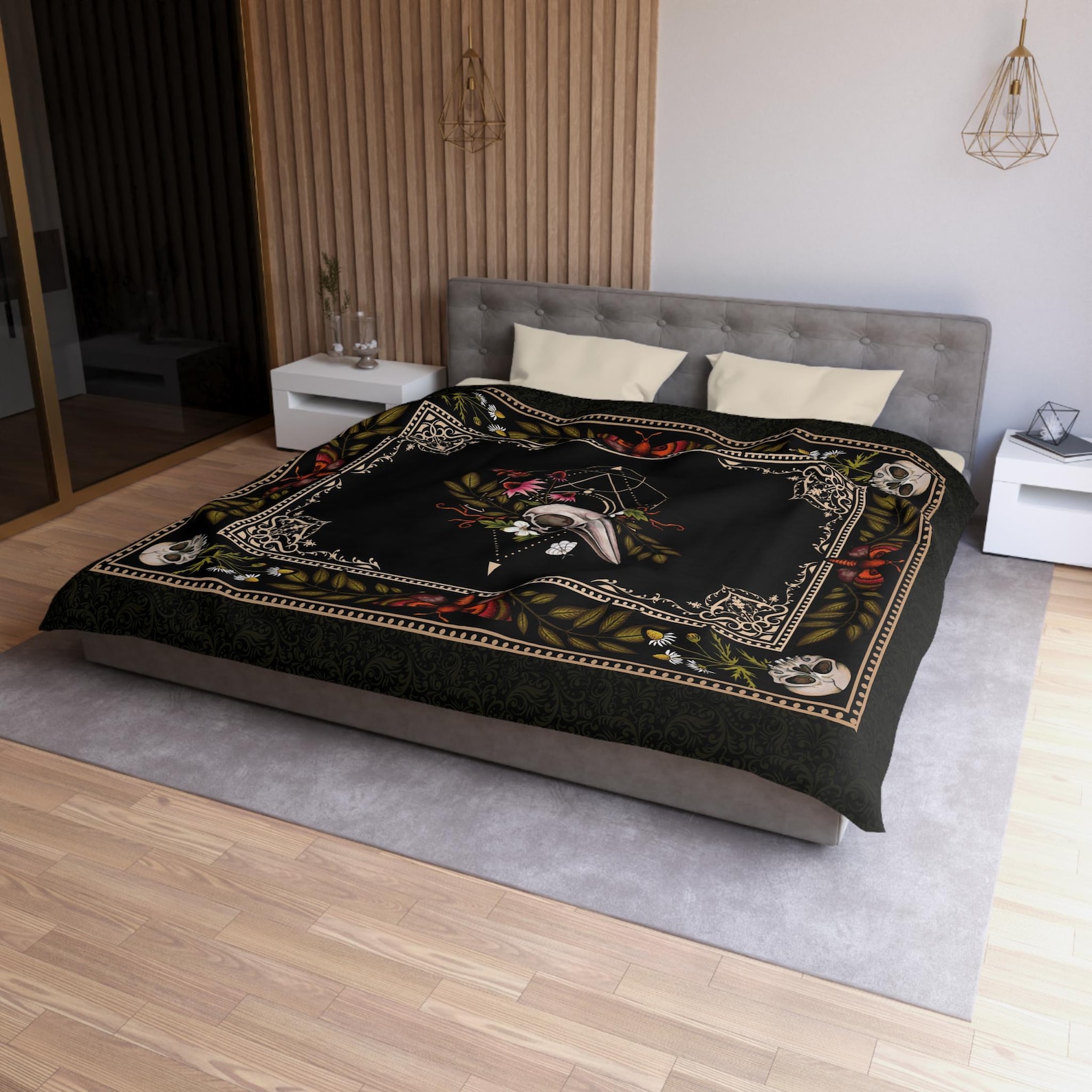 Dark Cottagecore Duvet Cover, Witchy Gothic Floral Queen Bedding W ...