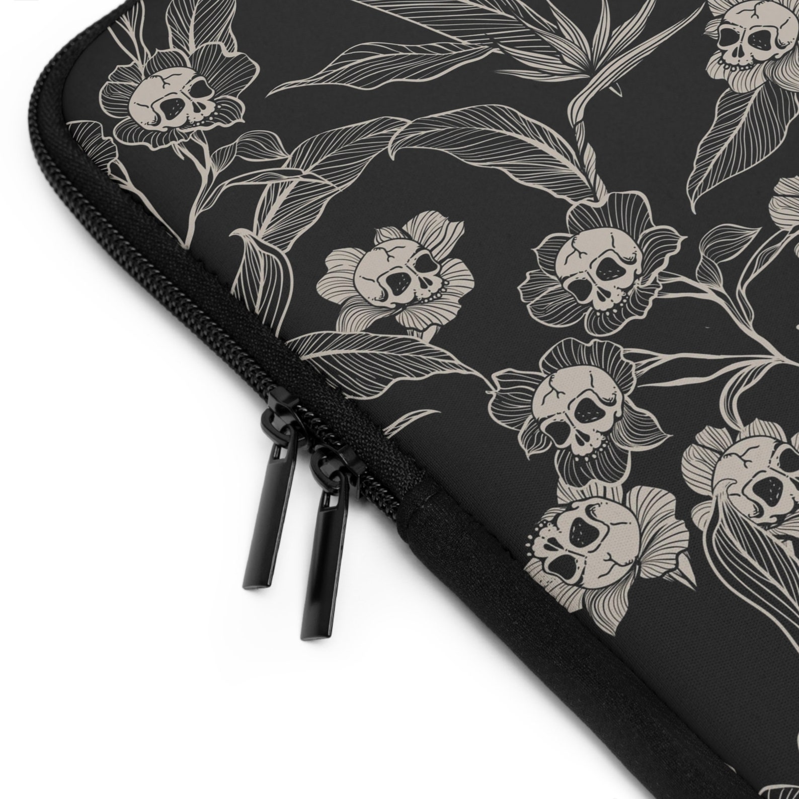 Gothic Floral Laptop Sleeve, Spooky Tiki Skull Flower Protective Tablet ...