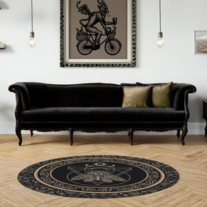 Round Witchy Cicada Rug, Circular Occult Moth Area Carpet W Gothic ...