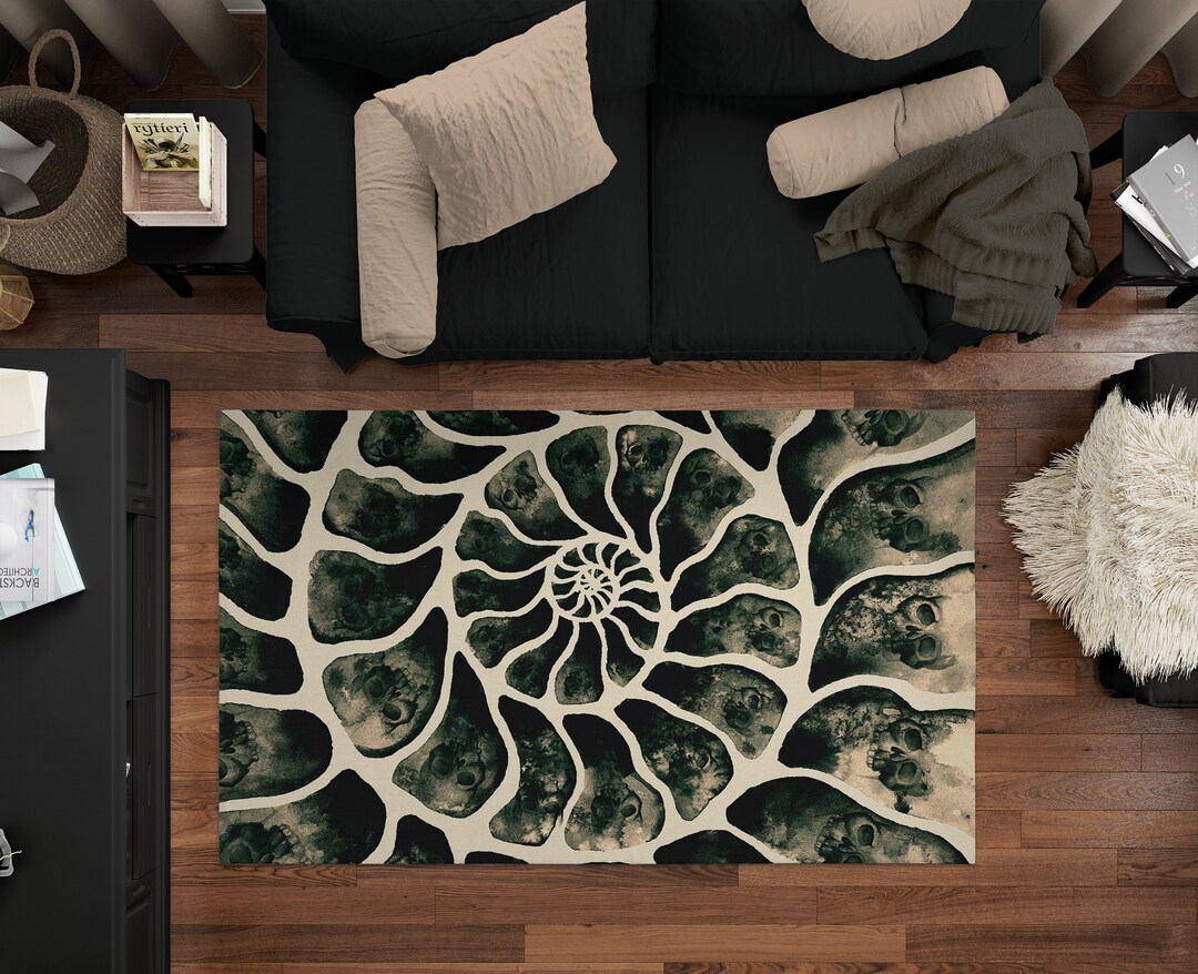 Gothic Ammonite Rug Spooky Spiral Skull Fossil Watercolor - Etsy