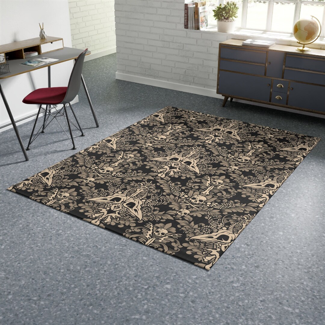 Damask Bones Rug Macabre Victorian Goth Skull Indoor / - Etsy