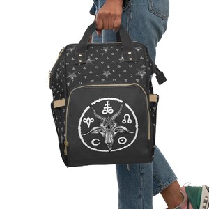 Satanic Diaper Bag, Nappy Backpack W/ Occult Baphomet Alchemy Symbols ...