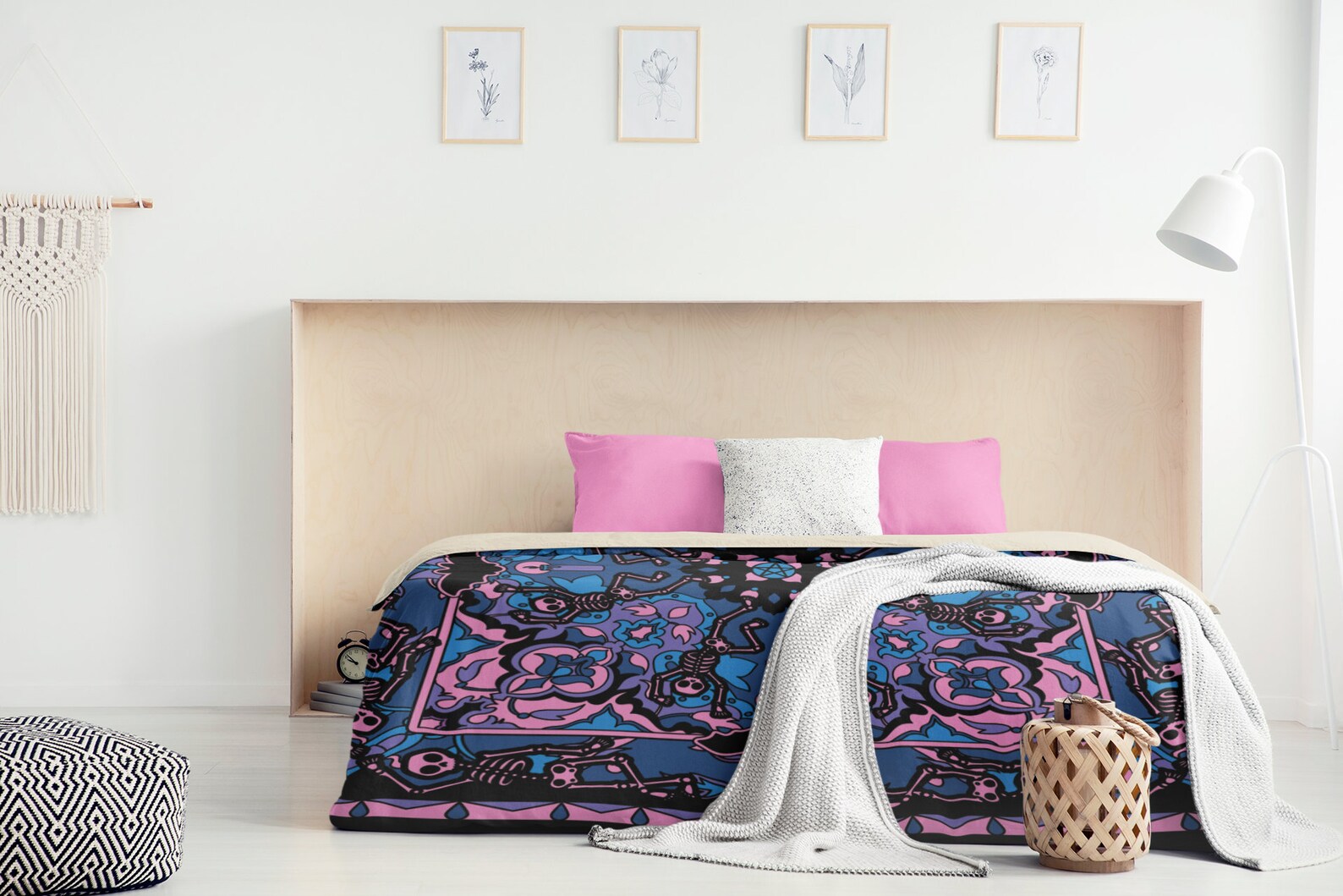 Pink Dancing Skeleton Duvet Cover, Spooky Goth Vaporwave Bedding in ...