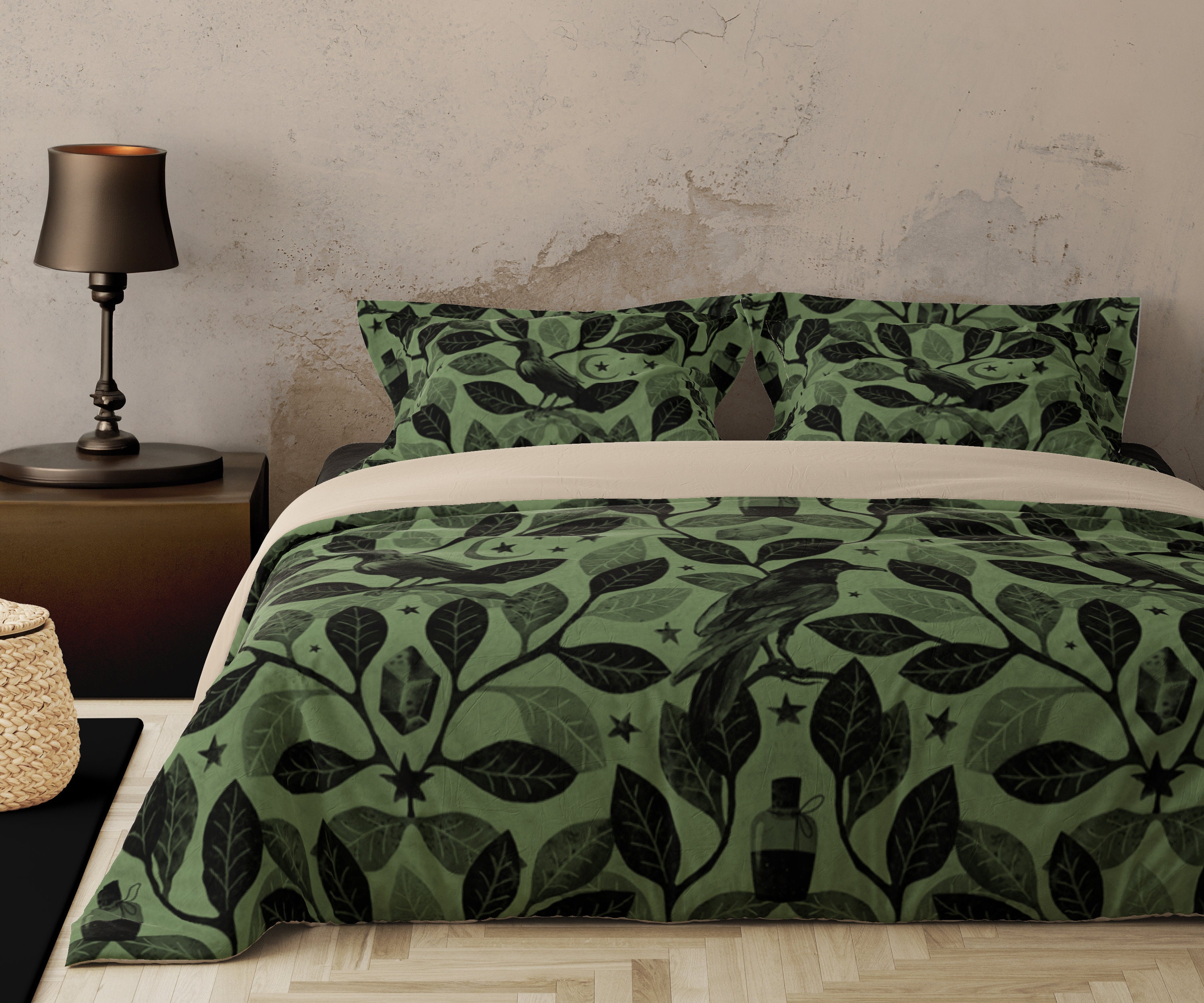 Green Raven Duvet Cover Bedding, Dark Forest Witchcore Pillowcase ...