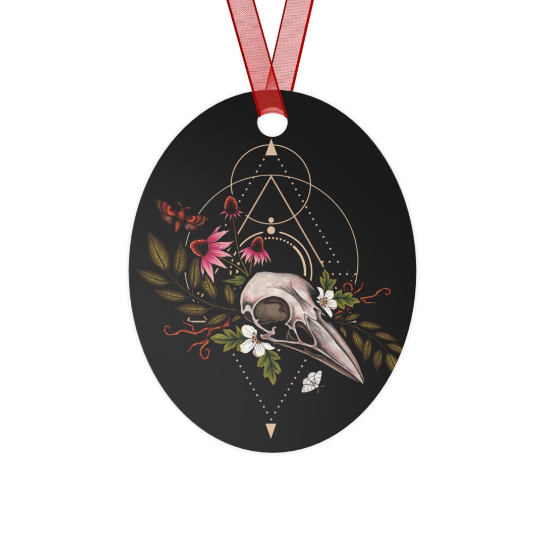 Floral Raven Skull Ornament. Dark Cottagecore Enchanted Forest Metal ...