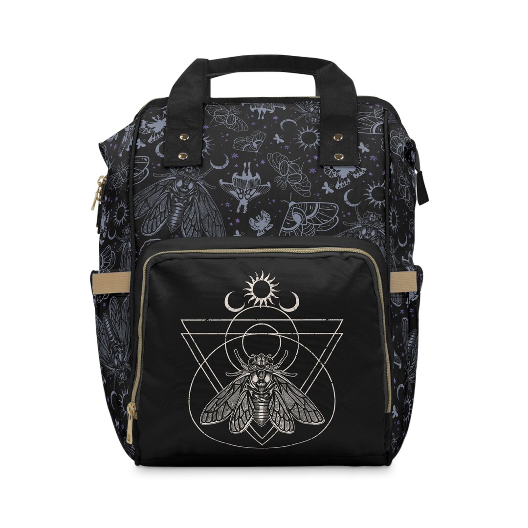Witchy Cicada Diaper Bag Nappy Backpack W/ Occult Witchcraft Moth & Scarab Pattern. A Spooky ...