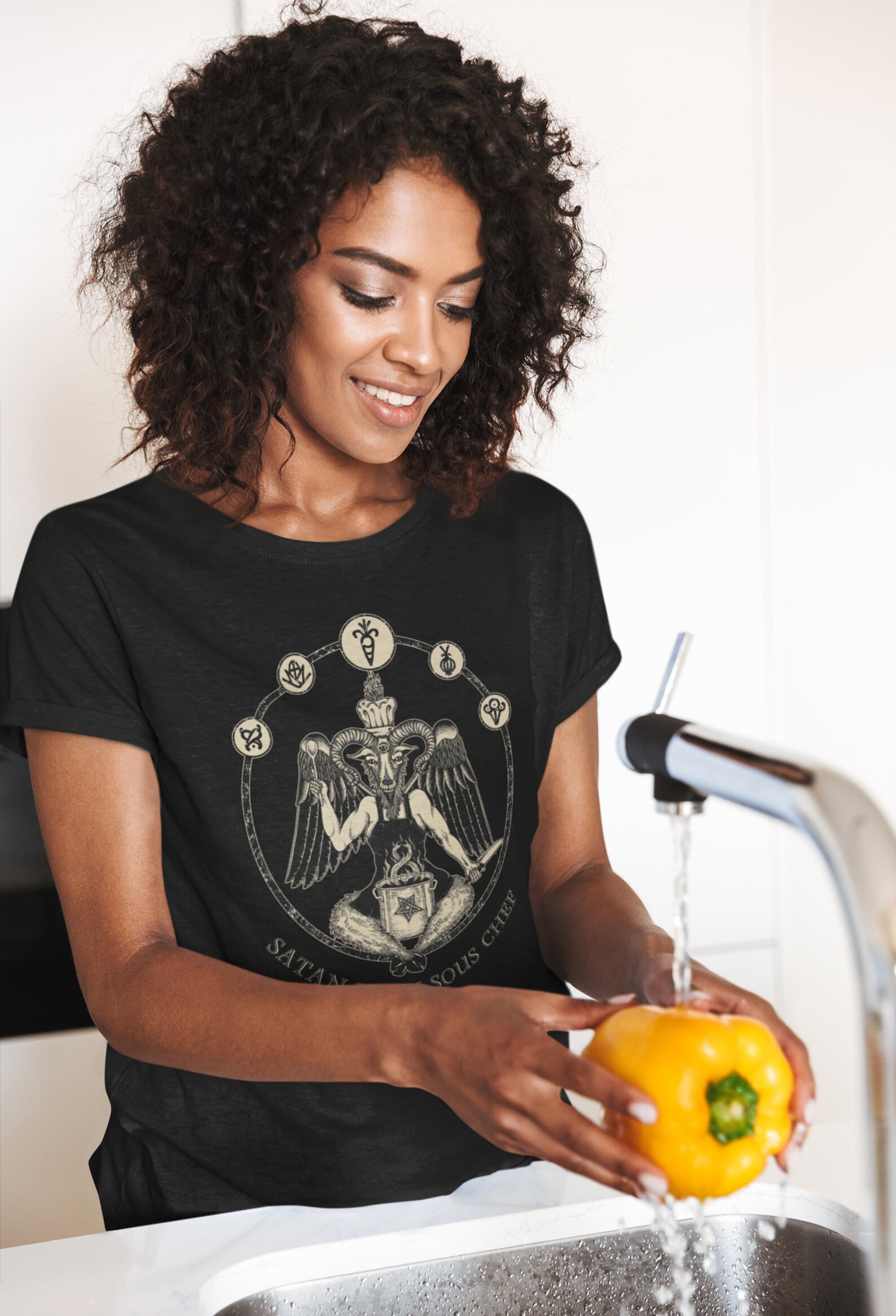 Chef Baphomet Tshirt, Funny Satan is My Sous Chef Tee, Dark Humor ...