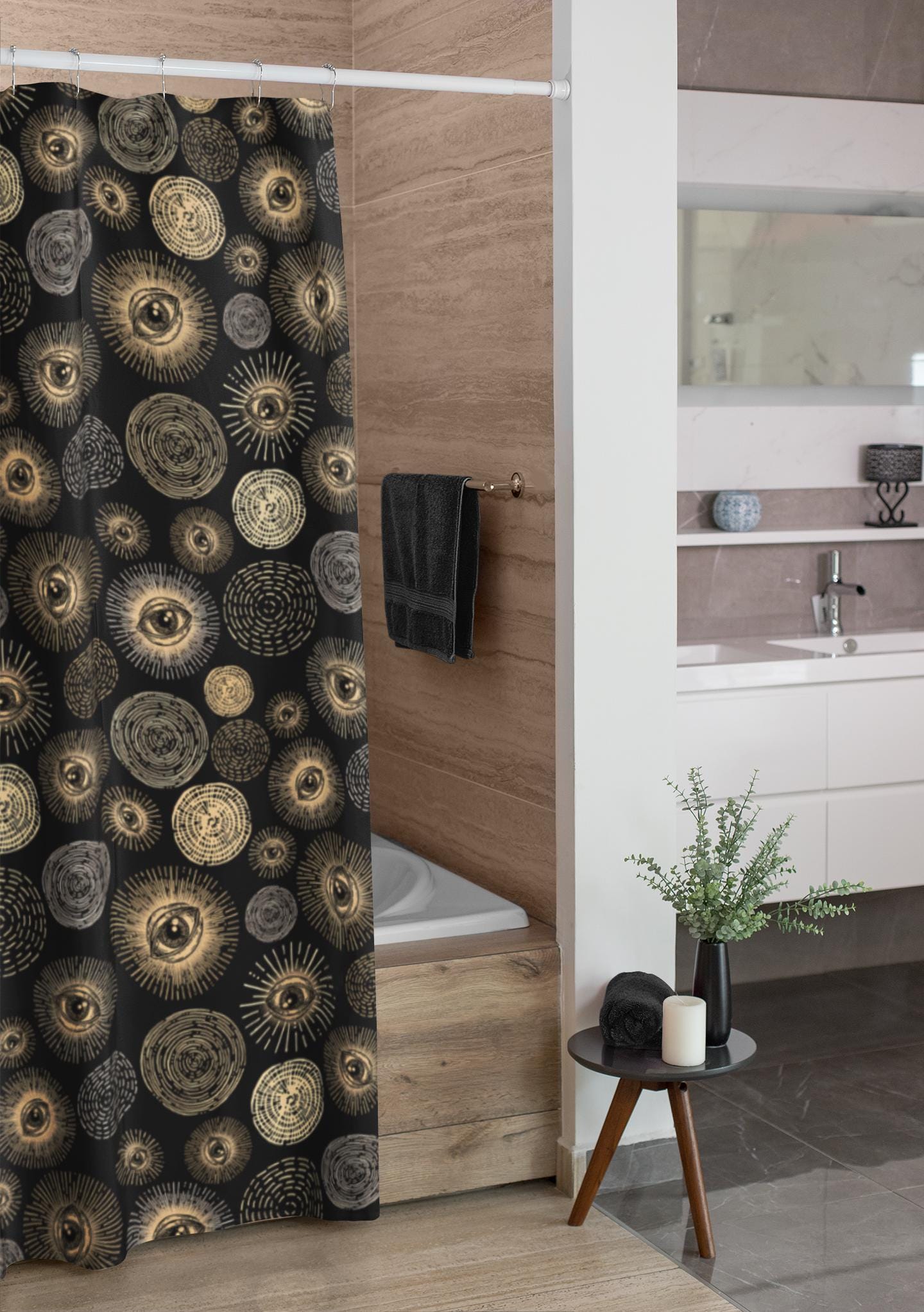 Esoteric Sun Shower Curtain, Witchy Occult Eye Bath Curtain W Abstract ...