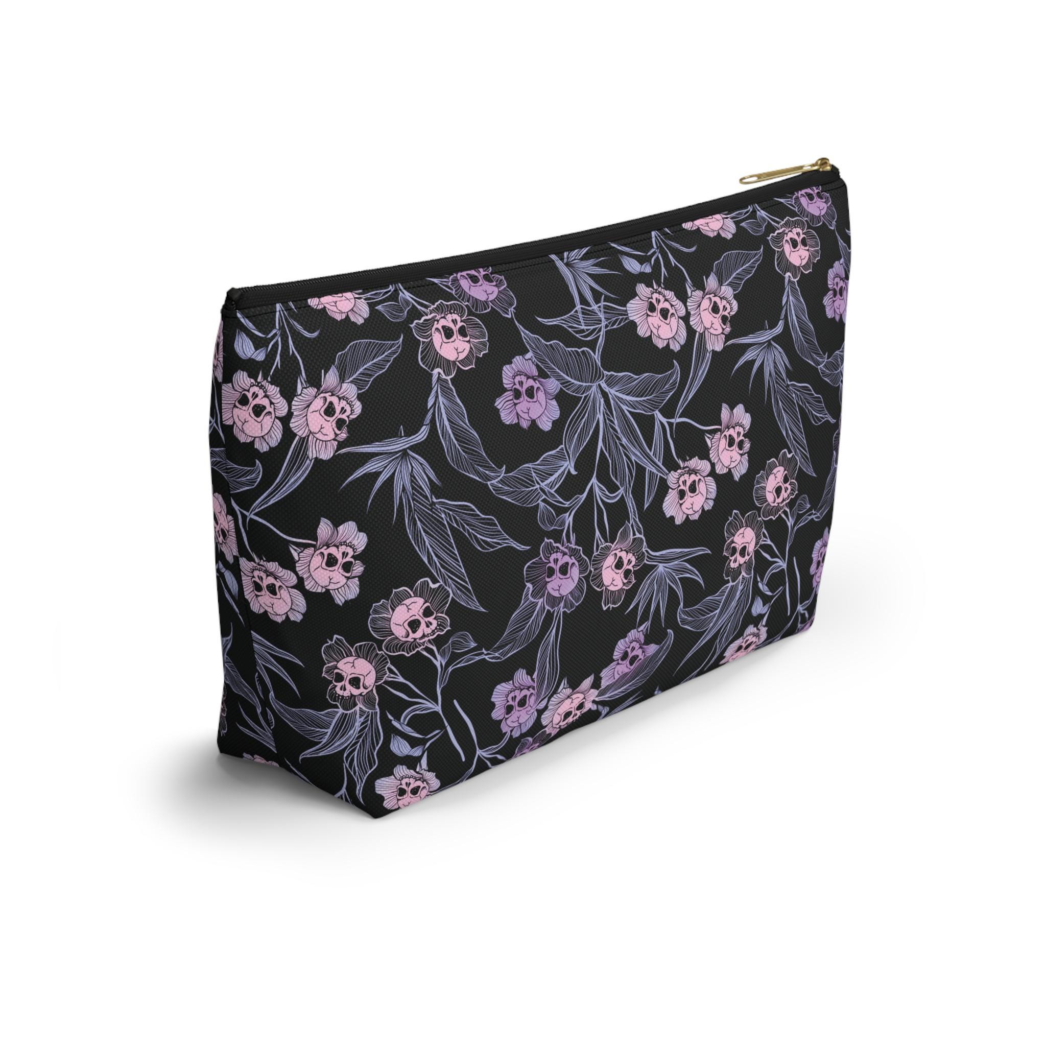 Pastel Goth Pouch, Spooky Pink Gothic Floral Skull Makeup Bag, Travel ...
