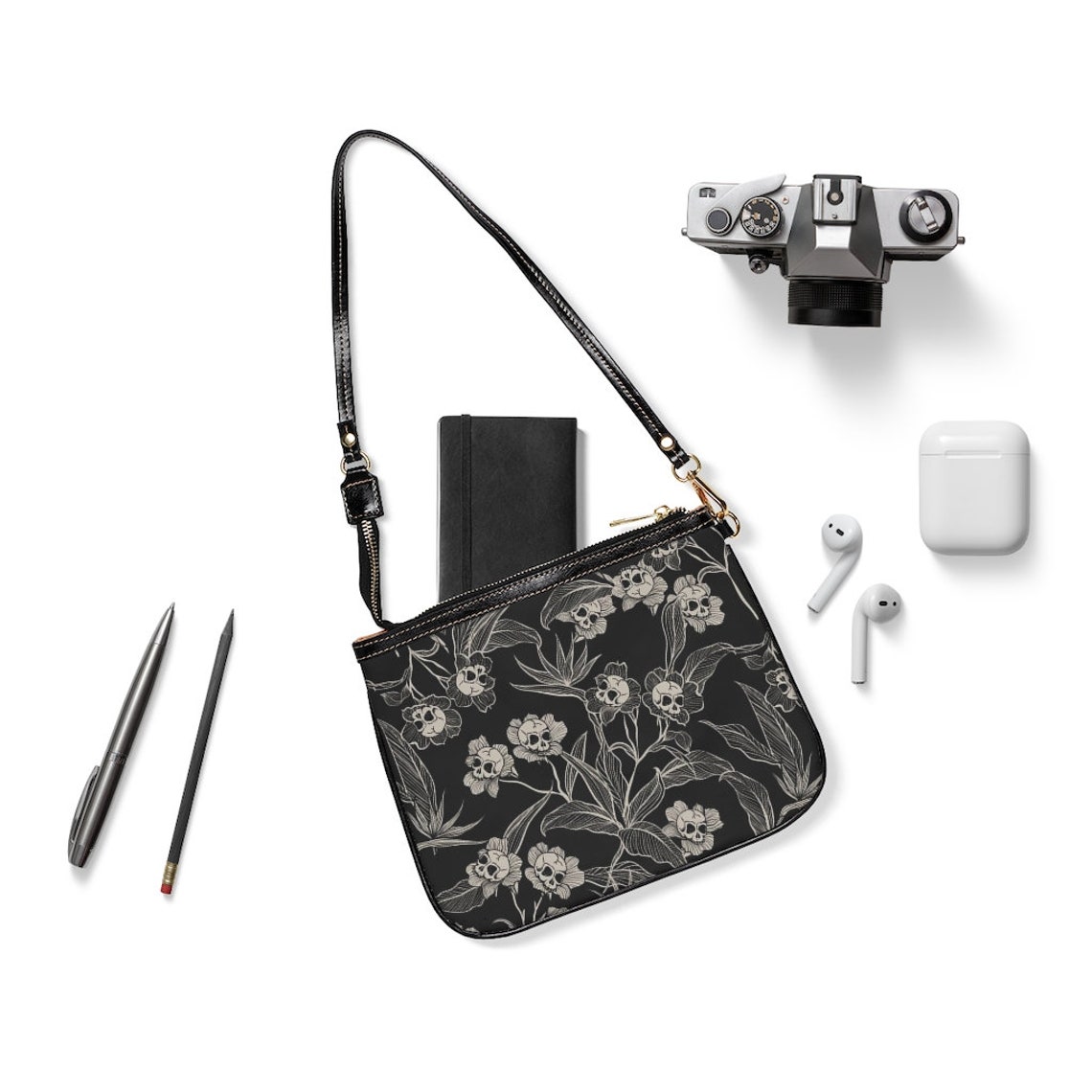 Goth Floral Purse, Death Flowers Witchy Shoulder Bag, Gothic Tiki Vegan ...